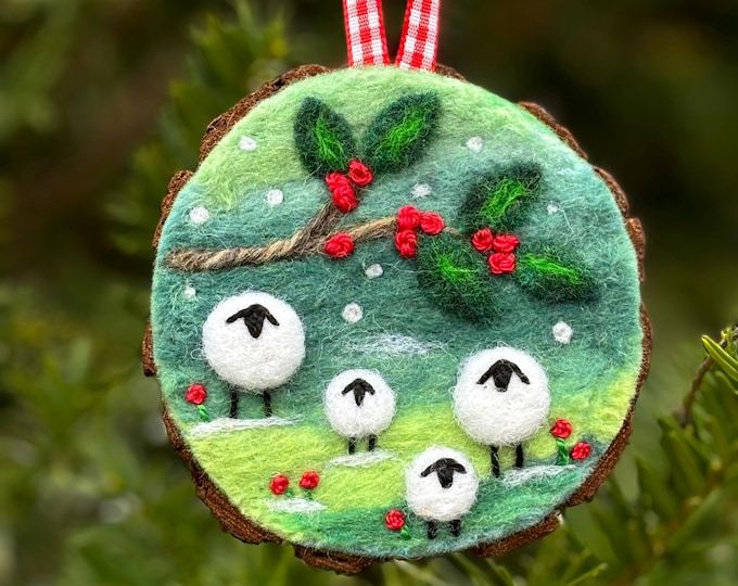 Felted Wool Christmas Ornament, Needle Felted Ornament, Mounted on ...