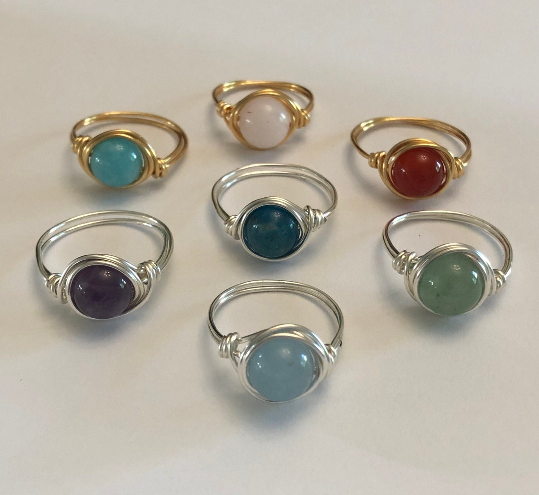 Wire Wrapped Gemstone Ring, Wire Wrapped Crystal Ring, Natural Gemstone ...