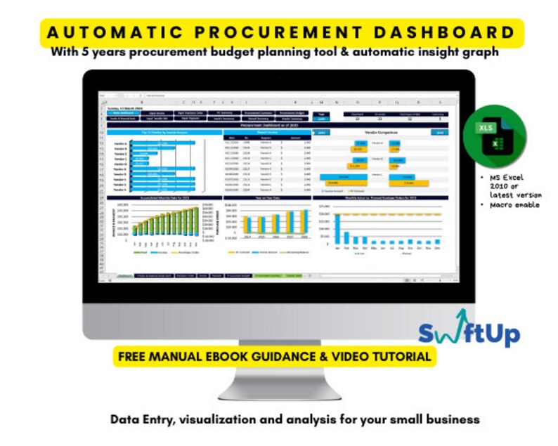 Excel Template Automated Procurement Monitoring Dashboard 5 Years for ...