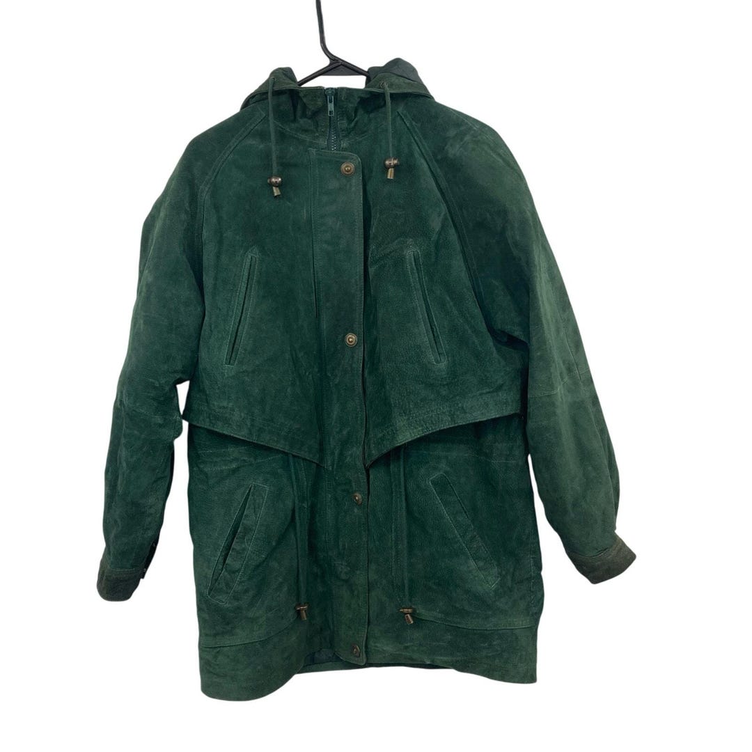 Vintage Outbrook Hooded Dark Green Suede Leather Cinch Waist Western ...