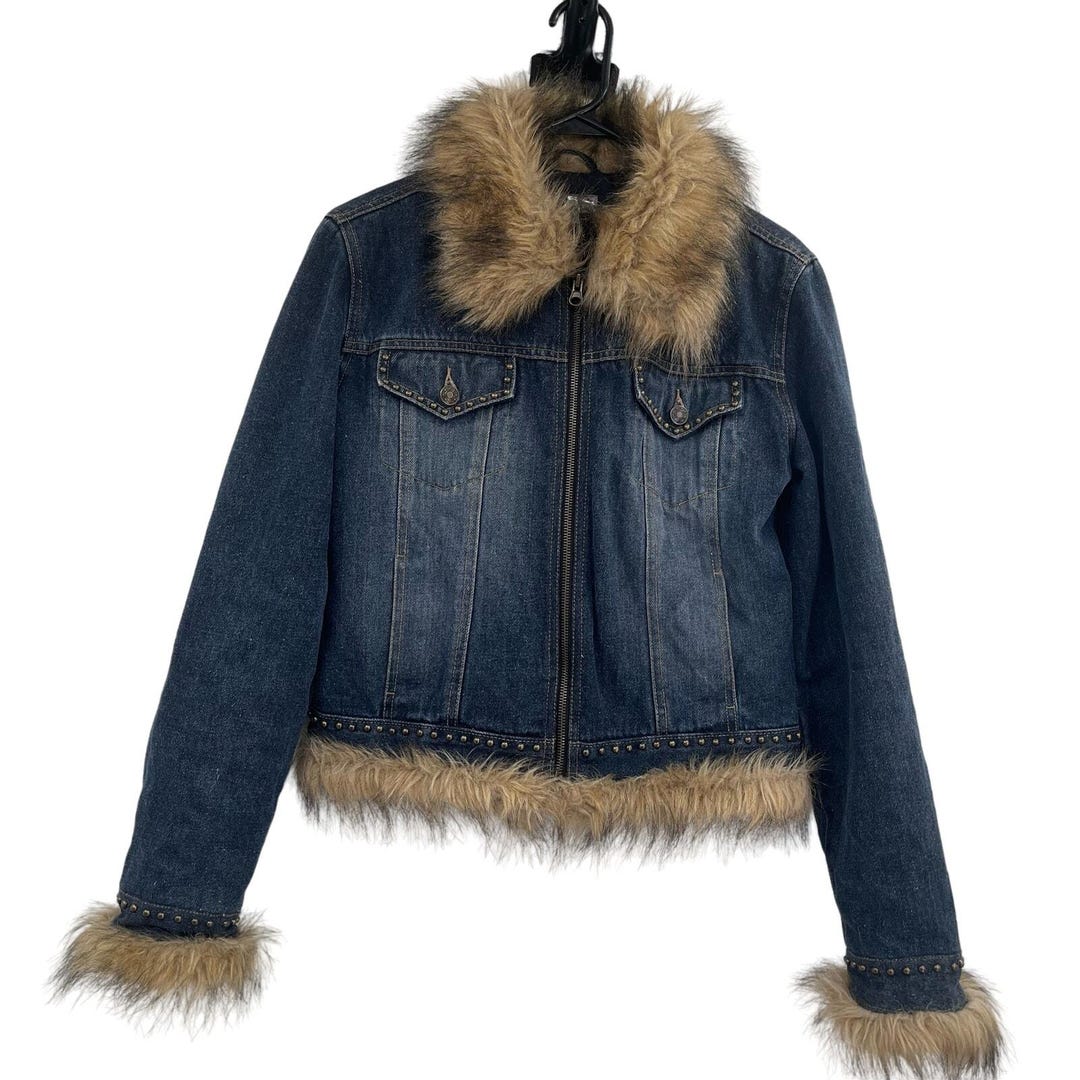 Giacca Y2K Faux Fur Denim Studded Penny Lane Jacket Womens Medium - Etsy