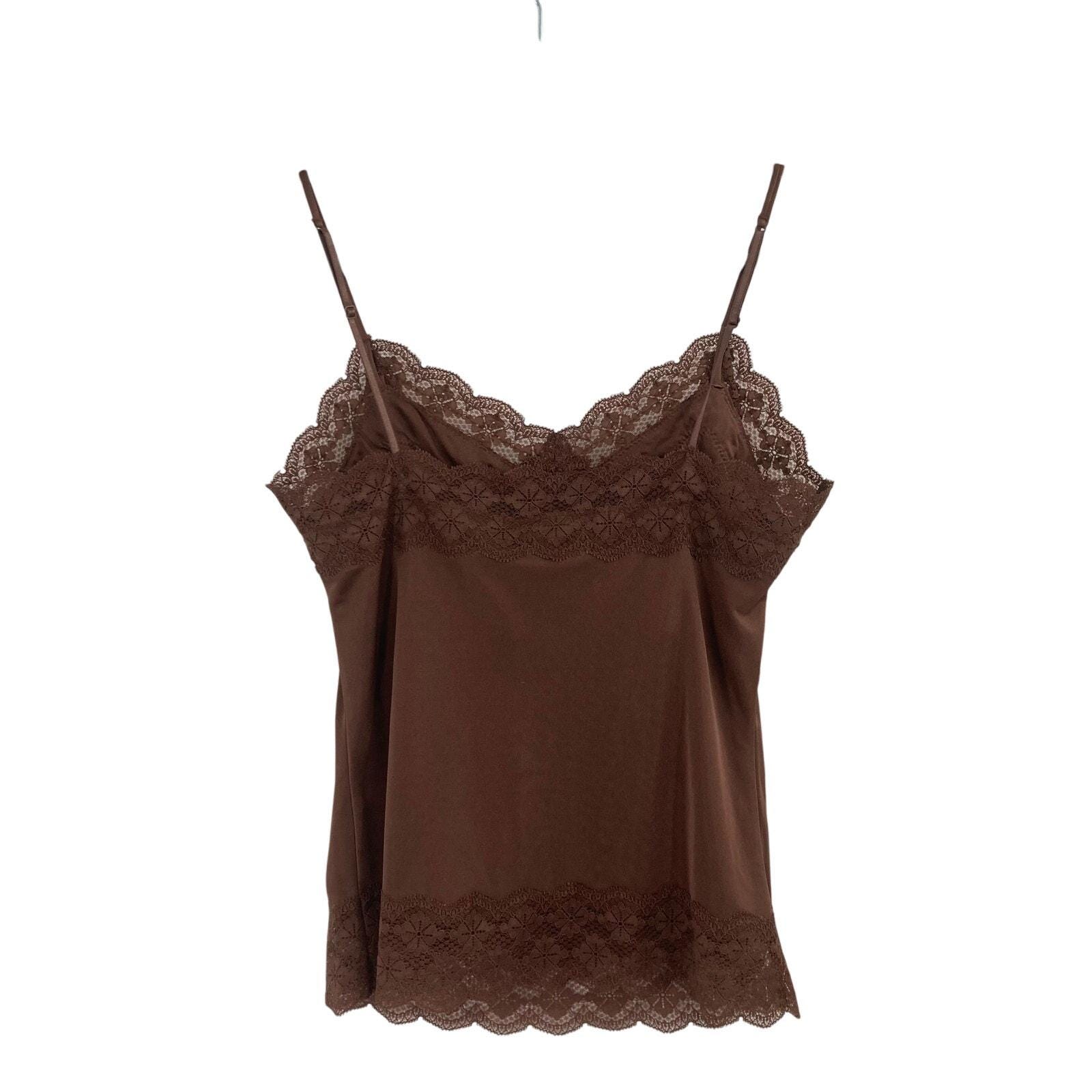 Y2K Vintage Deadstock Lace Trim Satin Chocolate Brown Cami Women’s ...
