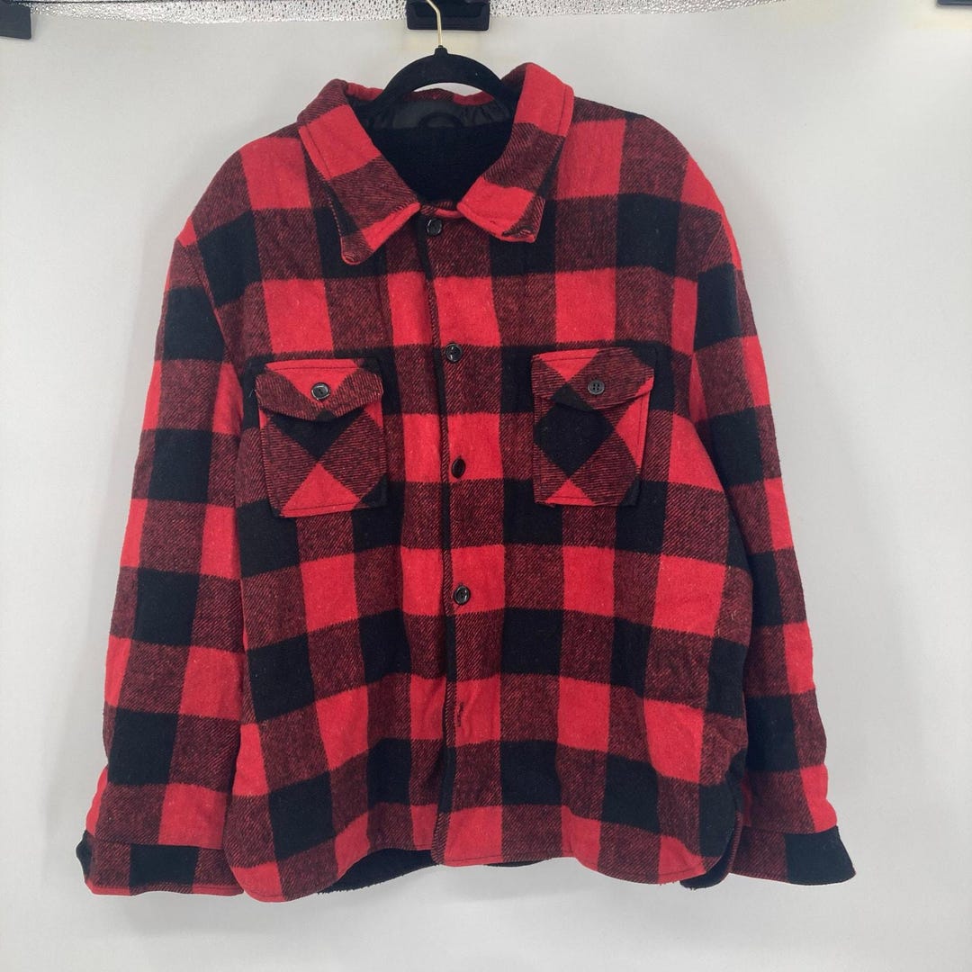 Vintage Buffalo Plaid Wool Red Black Heavy Shacket Barn Coat Men’s XL ...