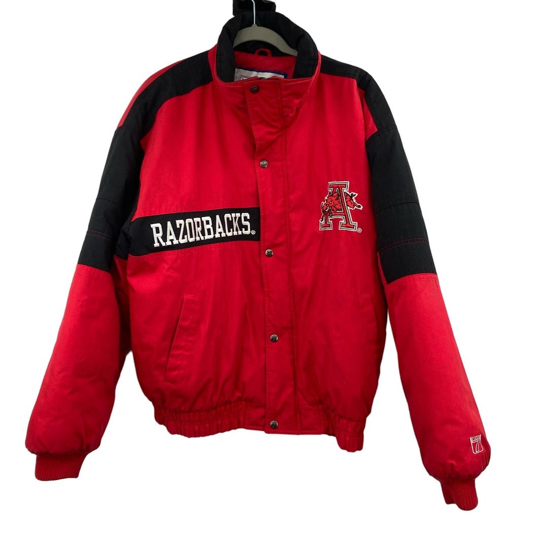 Vintage 90s 80s Arkansas Razorbacks Logo 7 Puffer Heavy Jacket NCAA Red ...