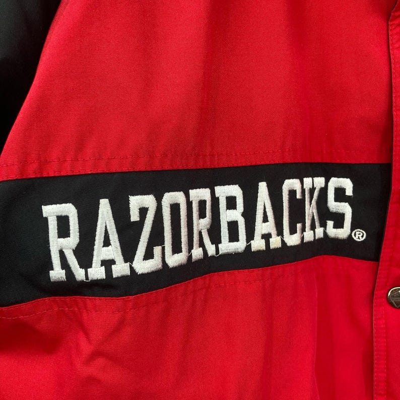 Vintage 90s 80s Arkansas Razorbacks Logo 7 Puffer Heavy Jacket NCAA Red ...