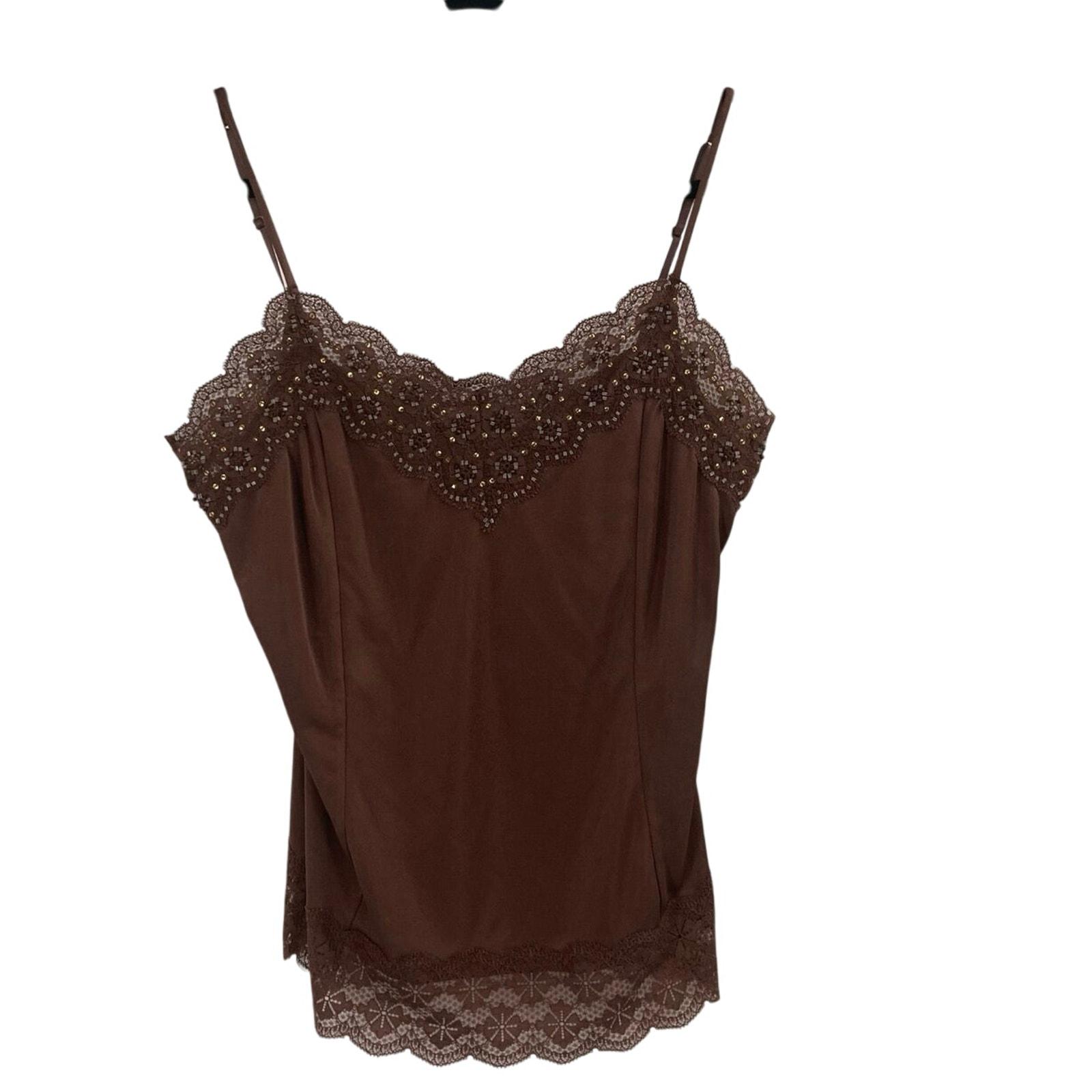 Y2K Vintage Deadstock Lace Trim Satin Chocolate Brown Cami Women’s ...