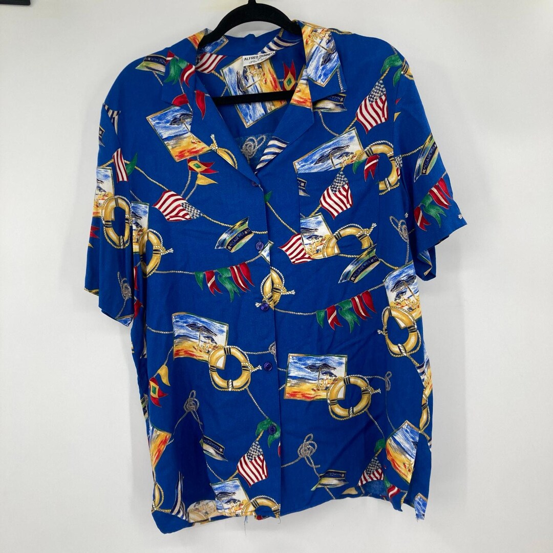 Vintage USA Sailor Cruise Resort All Over Print Novelty Button up ...