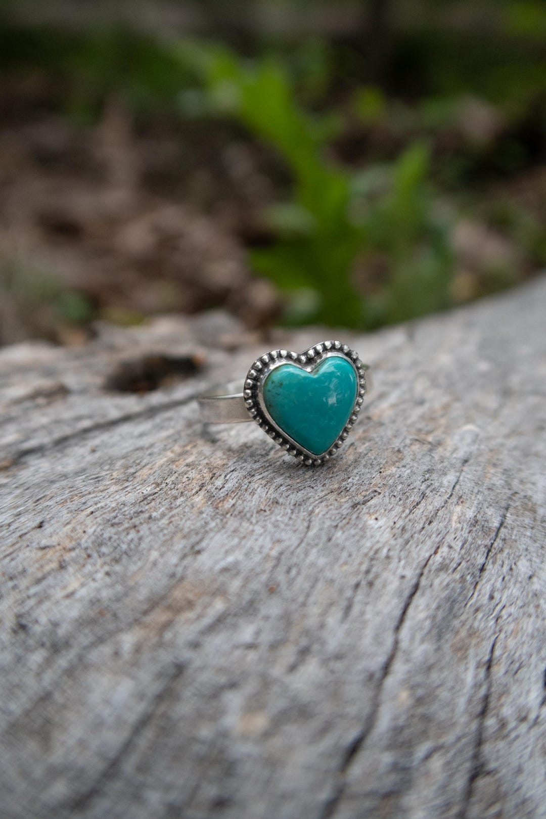 Hubei Turquoise Heart Sterling Silver Ring - US Size 9 - Etsy