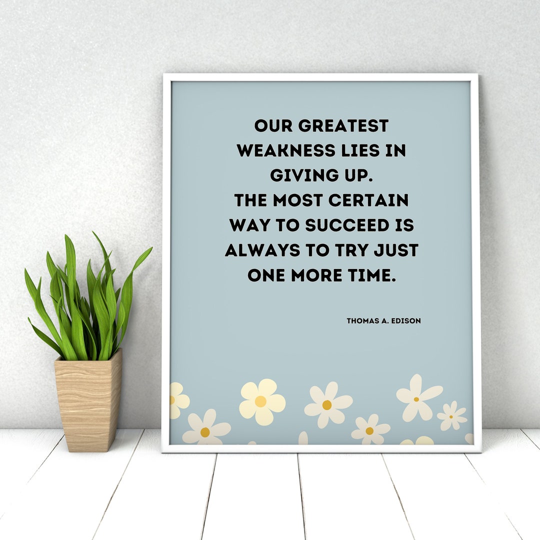 Motivational Quote Poster Thomas A. Edison Success Growth Flowers - Etsy