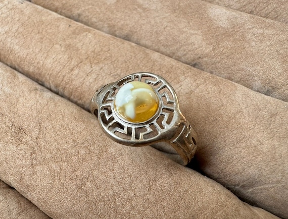 Size 11 Sterling Silver Greek Symbols Sun Ring with B… - Gem