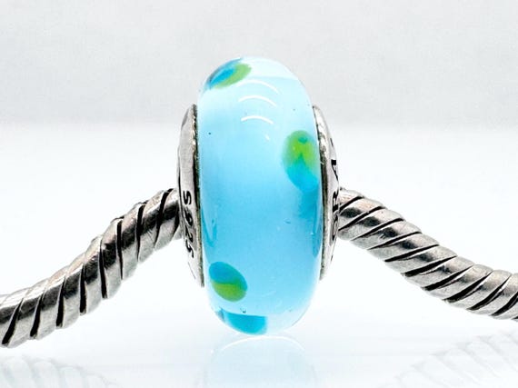 Authentic Pandora Teal Polka Dots Murano Charm 790605 Murano Glass and 925 Sterling Silver Bead PRE OWNED Etsy UK