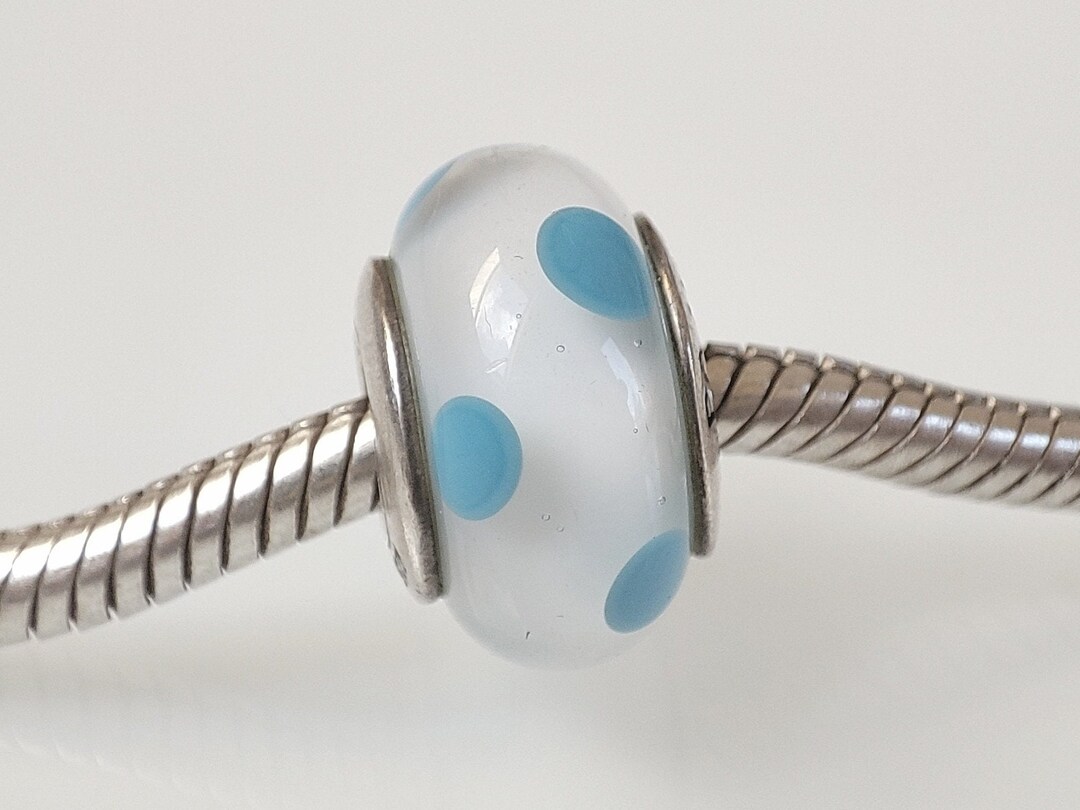Authentic Pandora White With Teal Polka Dots 790608 Murano Glass ...