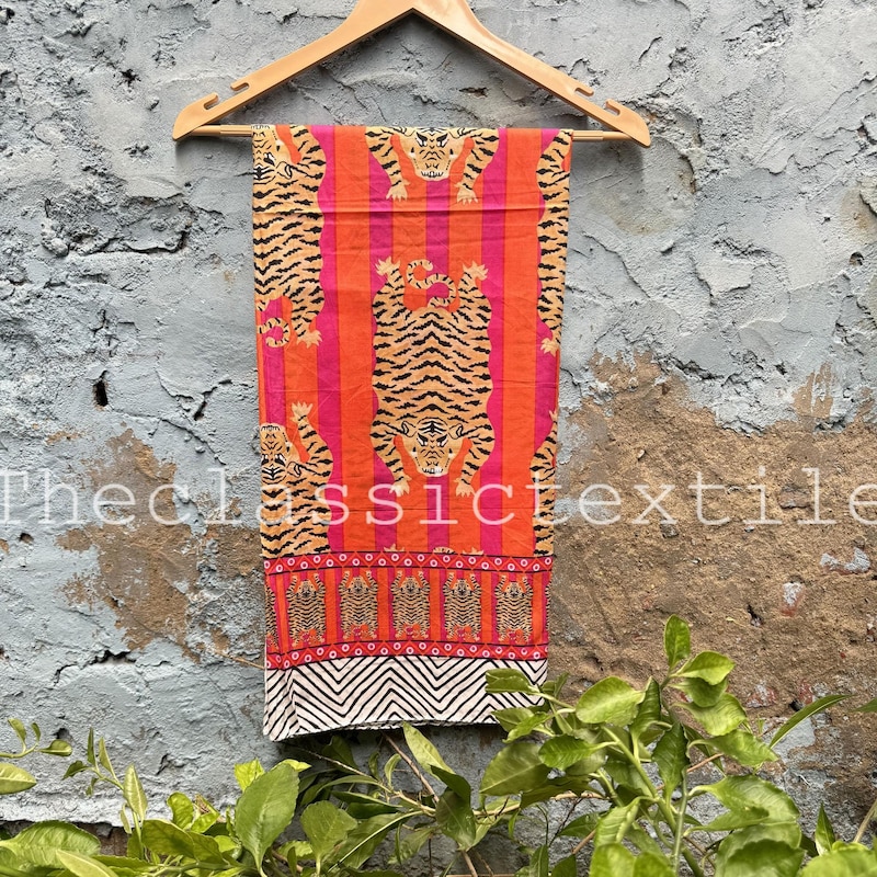 Tiger Block Print Scarf - Etsy UK