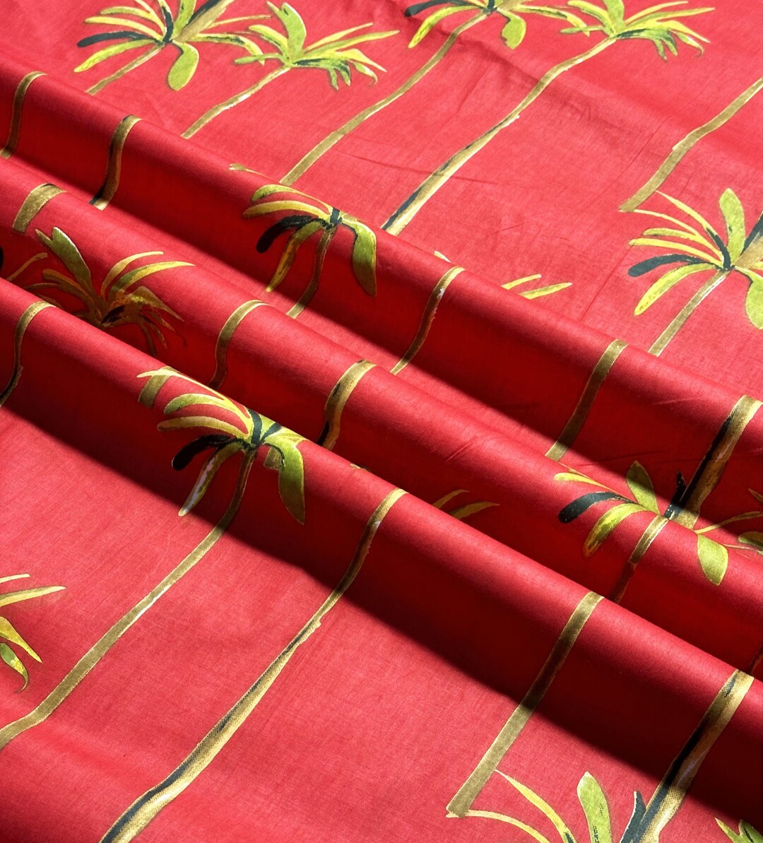 Red Palm Tree Print Fabric, Cotton Fabric by the Yard, Sewing and ...
