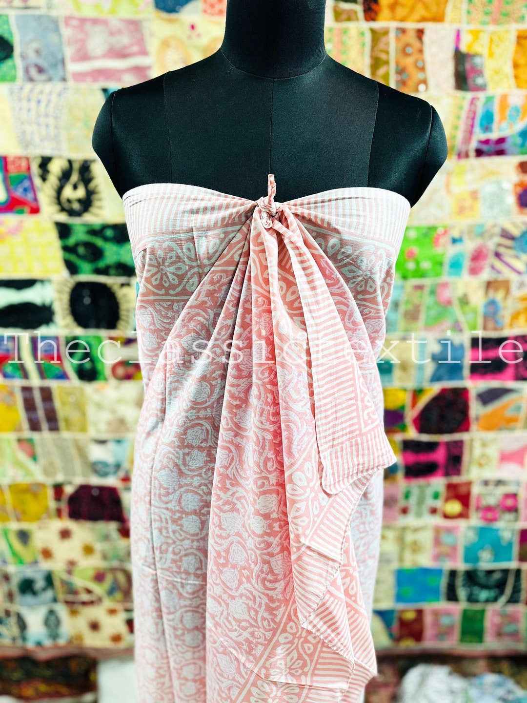 Pink Bohemian Pareo Wrap 100% Cotton Large Sarong Wrap Cover up Dress ...