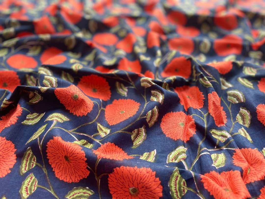 Beautiful Floral Print Fabric, Block Print Fabric by the Yard, Indian ...