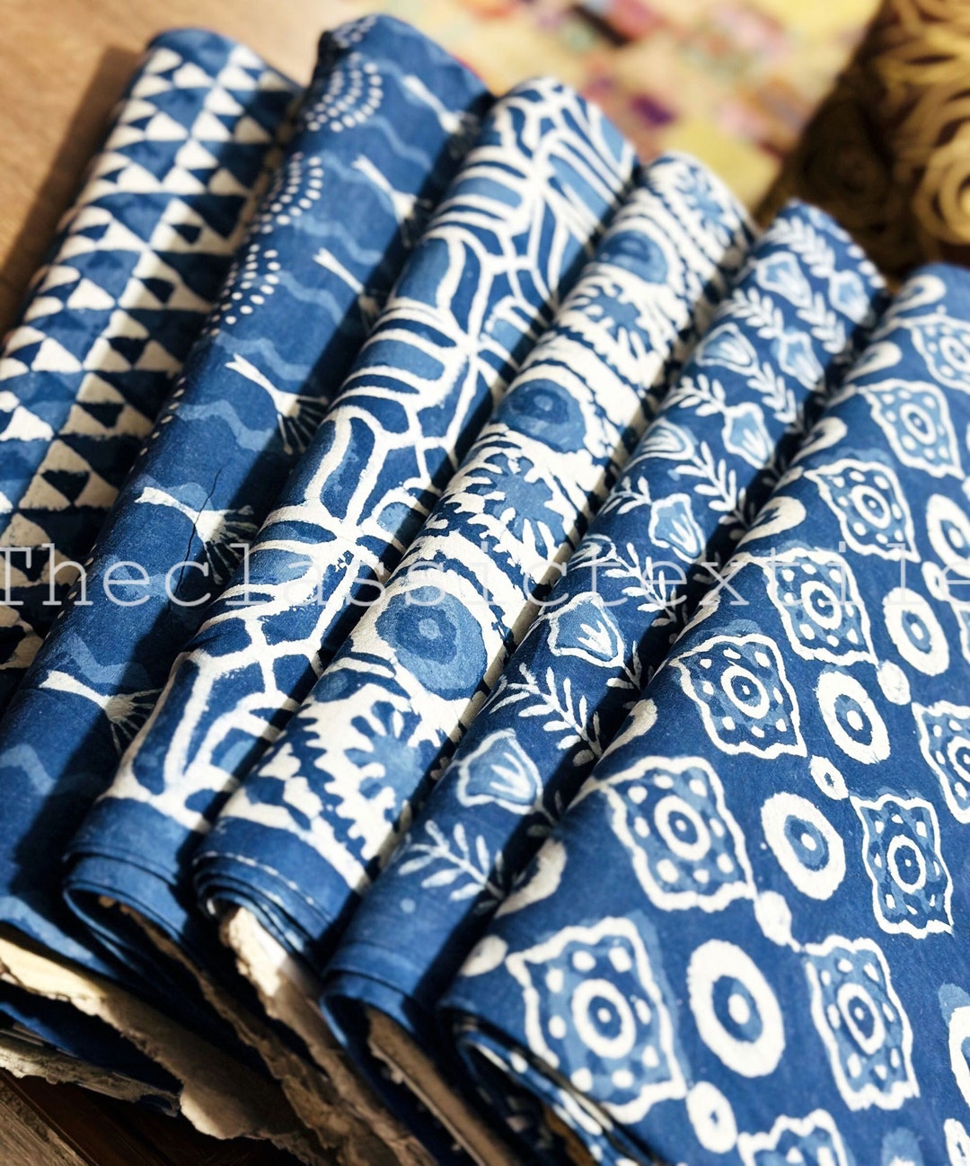 6 Indigo Blue Fabric!! Indian Hand Block Print Soft Fabric by Yard, 100 ...