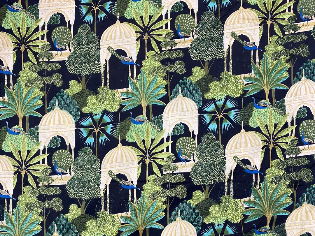 Beautiful Peacock Print Fabric, Indian Soft Cotton Fabric by the Yard ...