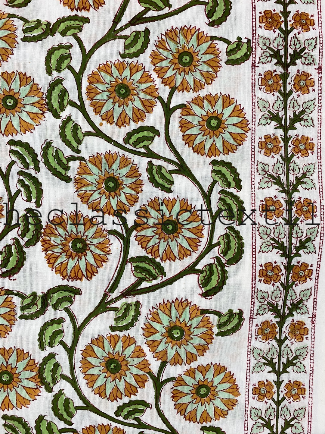 New Border Design Hand Block Print Fabric, Floral Print Fabric, Indian ...