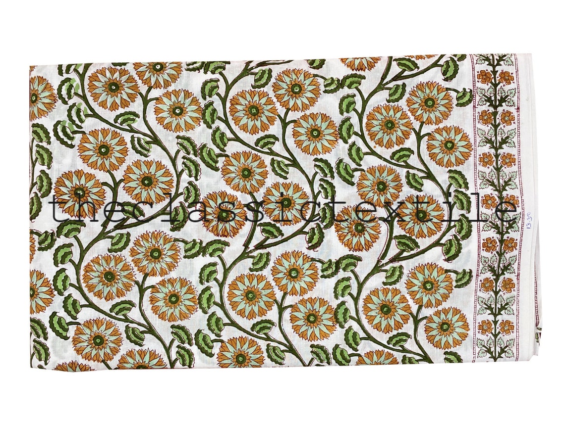 New Border Design Hand Block Print Fabric, Floral Print Fabric, Indian ...