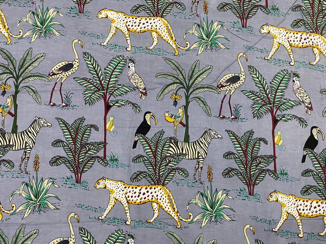 New Jungle Print Cotton Fabric, Indian Soft Cotton Fabric by the Yard ...