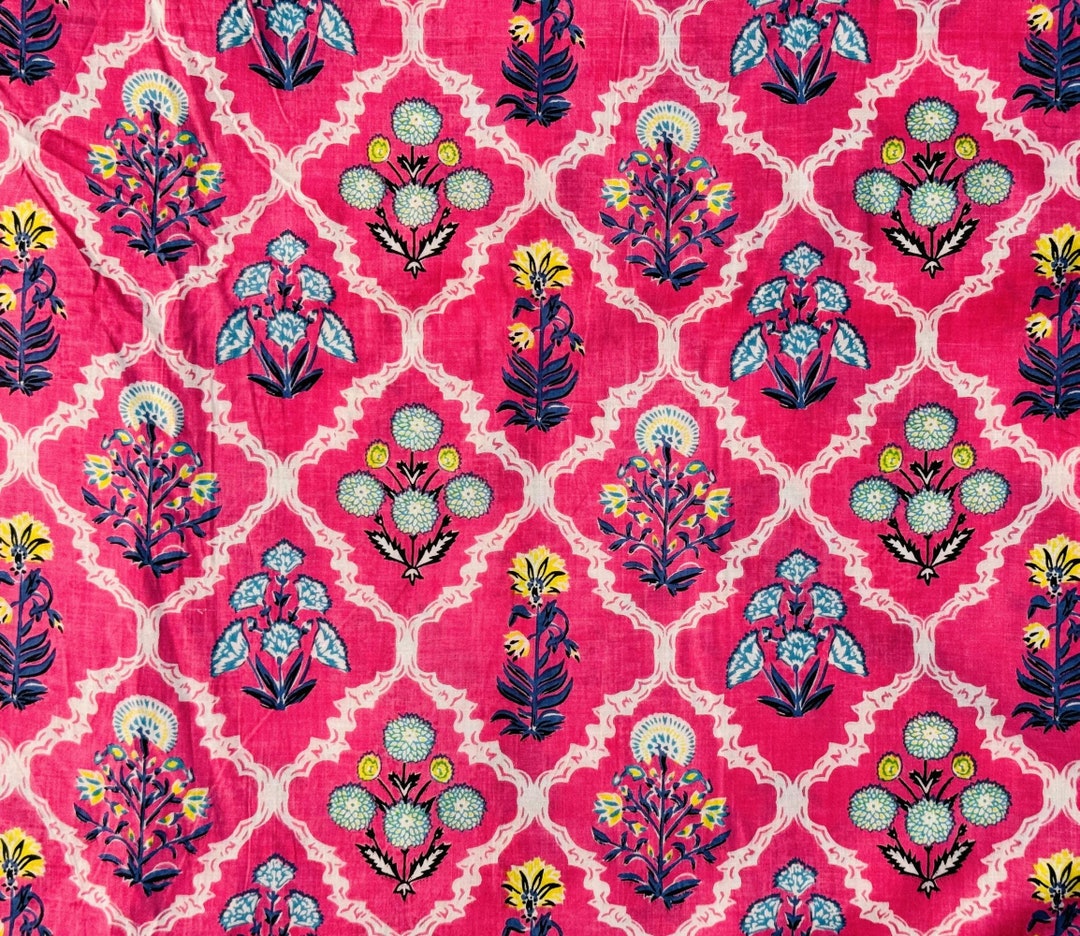 Pink Block Print Fabric 100% Cotton Fabric Plant Dyed, Sustainable ...