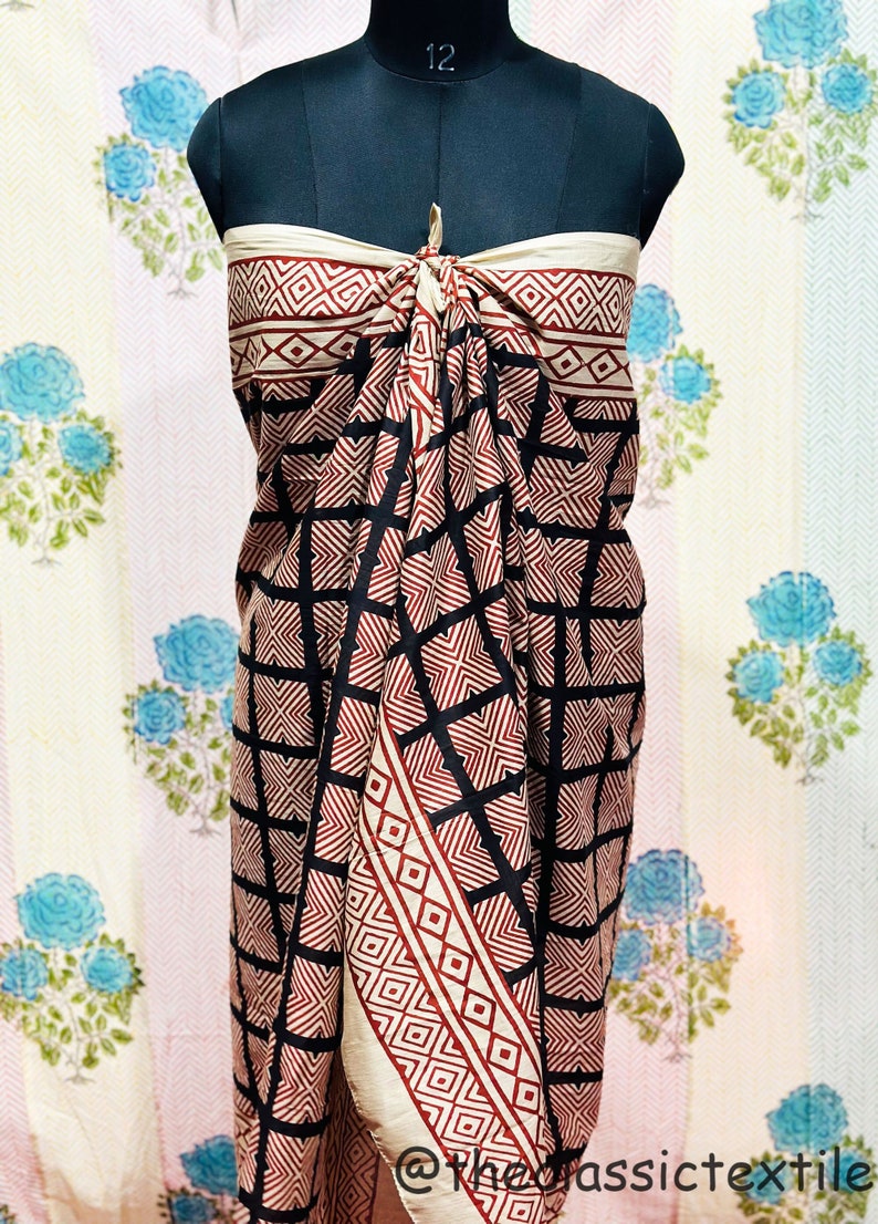 Hand Block Printed Cotton Sarong, Beach Wrap Pareo, Long Scarf, Large ...