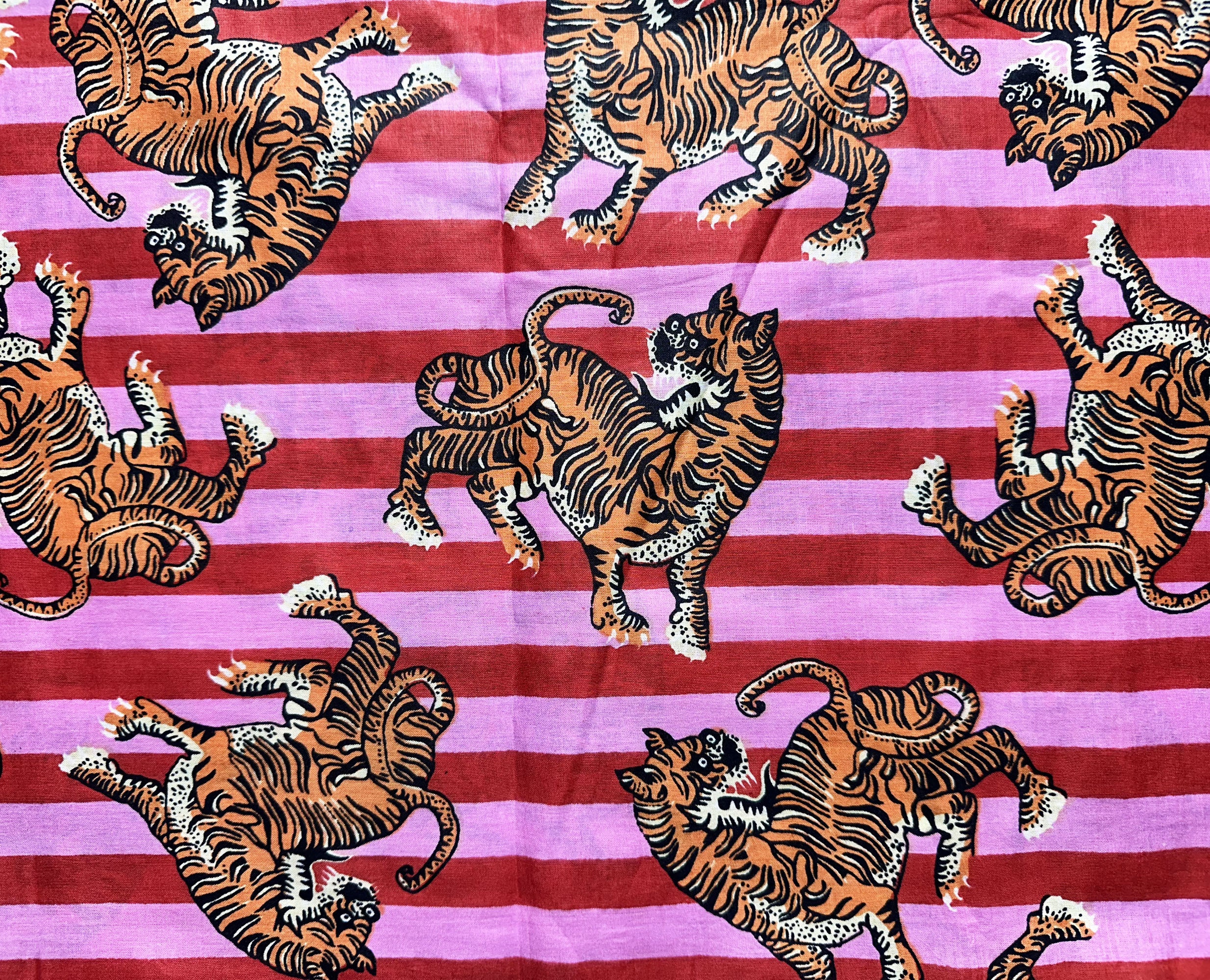 New Tiger Hand Print Indian Hand Block Printed Fabric, Pure 100% Cotton ...