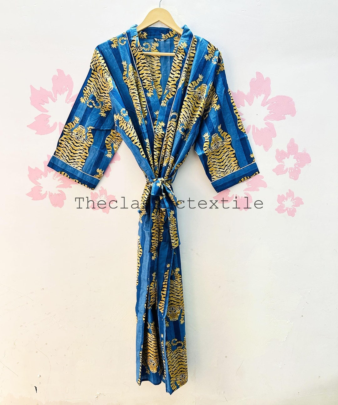 New Tiger Print Cotton Kimono Robe , Animal Print Kimono, Lounge Wear ...