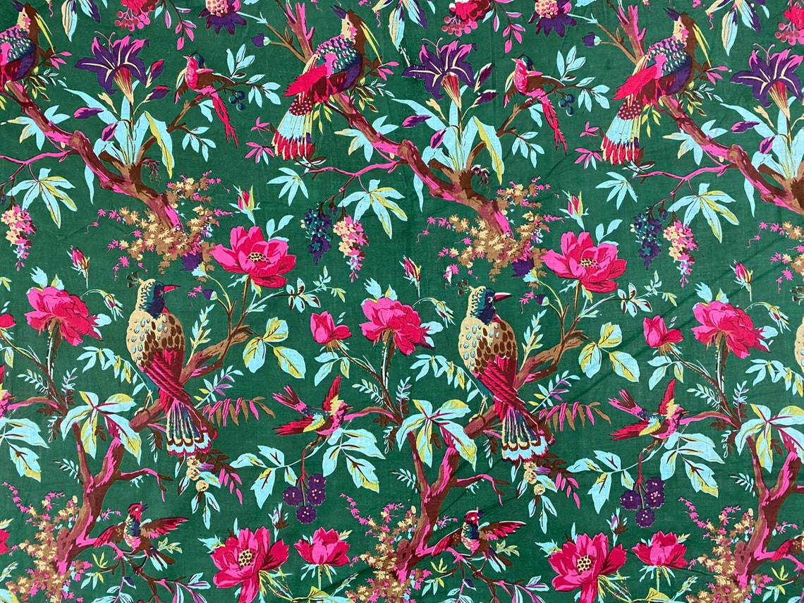 Bird Print Cotton Fabric Indian Soft Cotton Fabric by the - Etsy