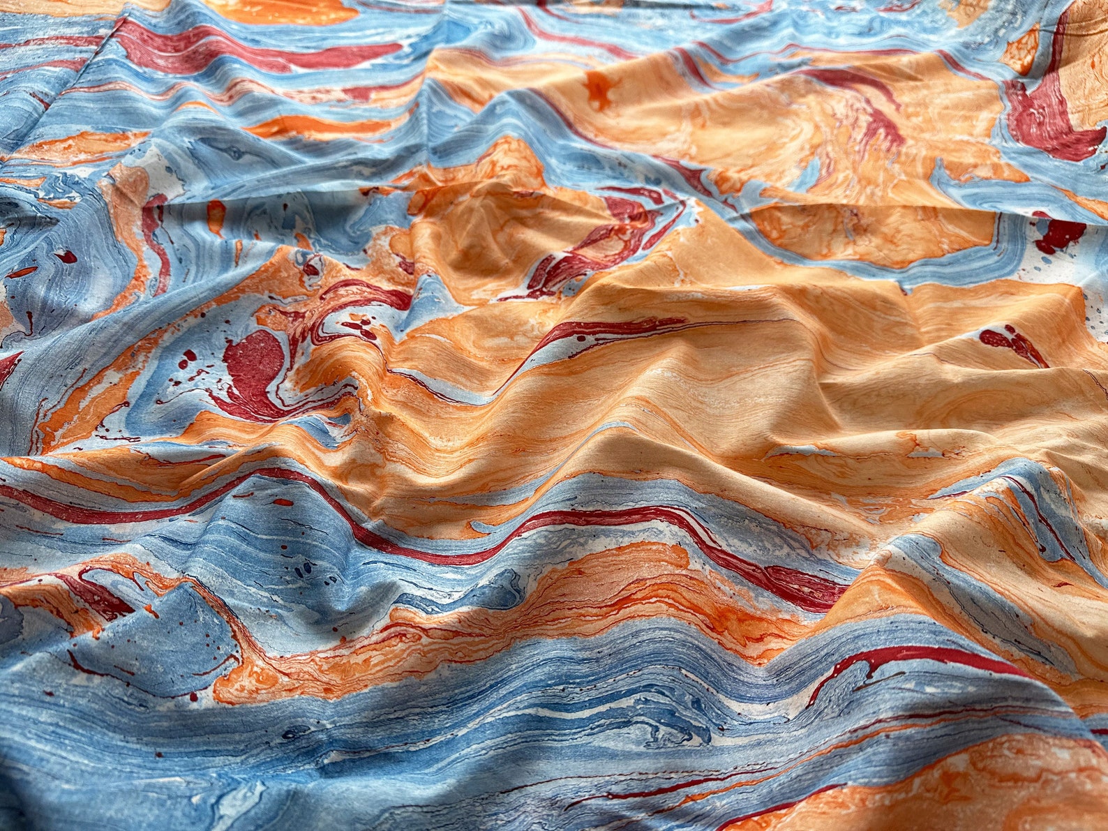 Marble Fabric Blue Watercolor Marbled Stone Fabric, Abstract Marble ...