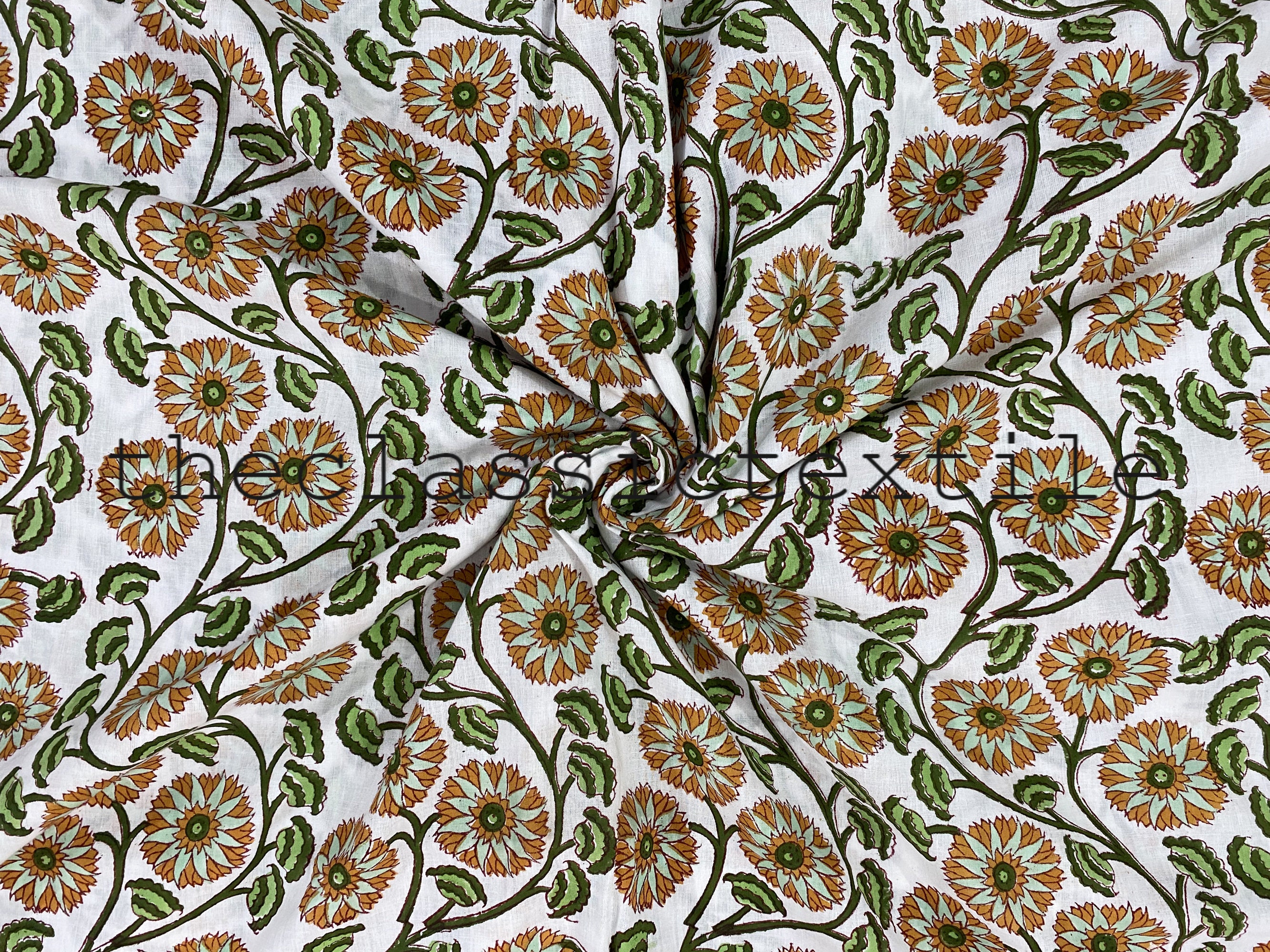 New Border Design Hand Block Print Fabric, Floral Print Fabric, Indian ...
