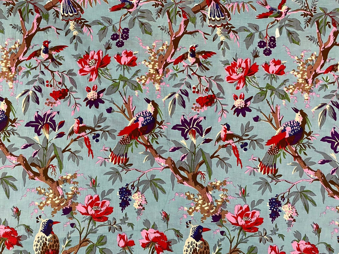 Bird Print Cotton Fabric Indian Soft Cotton Fabric by the - Etsy