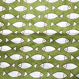 Pink and White Fish Block Print Fabric, Indian Cotton Fabric by the ...
