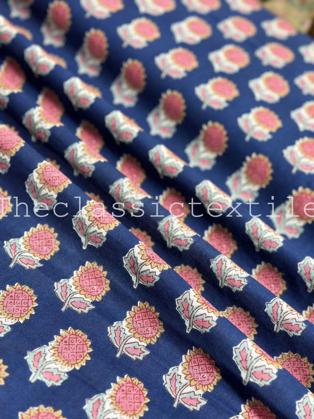 Pink Floral Fabric, Indian Cotton Fabric, Block Print Fabric, Handmade ...