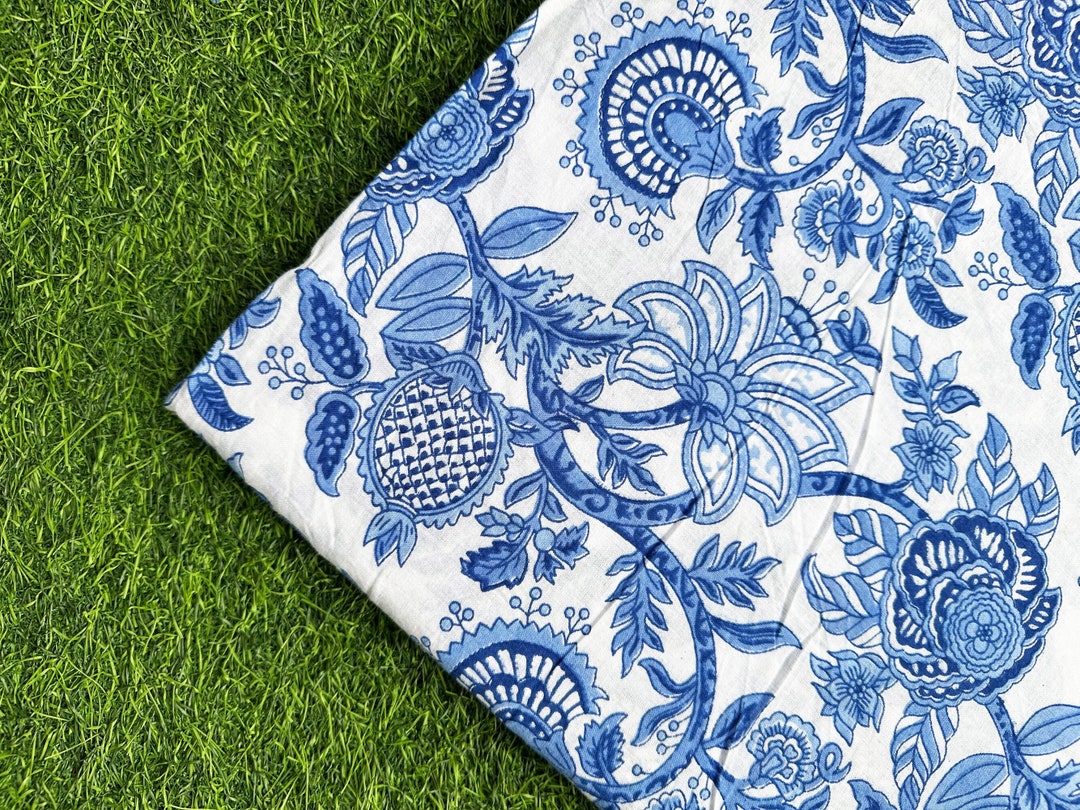 Indian Hand Block Print Cotton Fabric, Floral Cotton Fabric, Printed ...