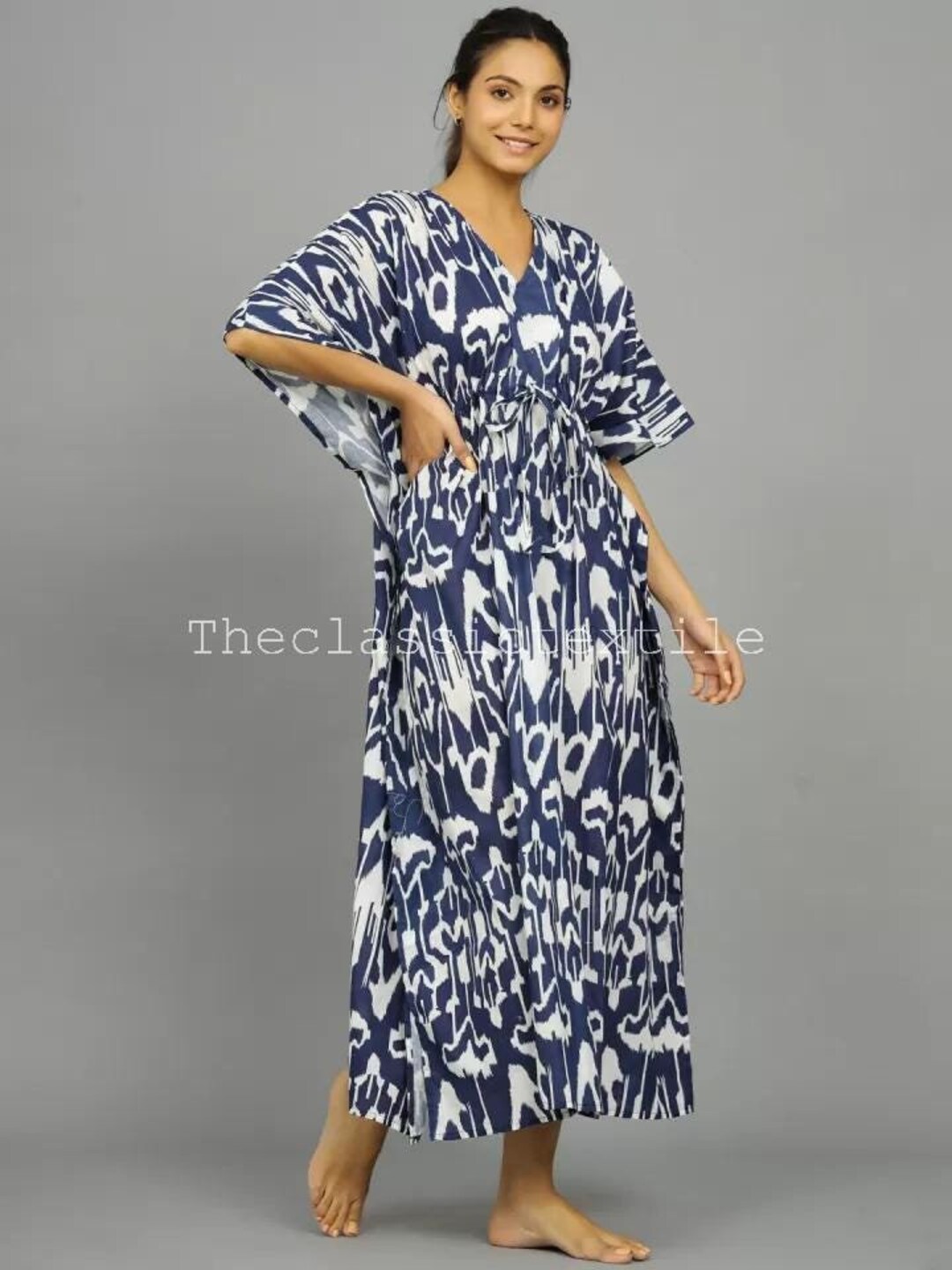 Indian Cotton Kaftan Ikat Print Maxi, Hand Block Print Kaftan, Party ...