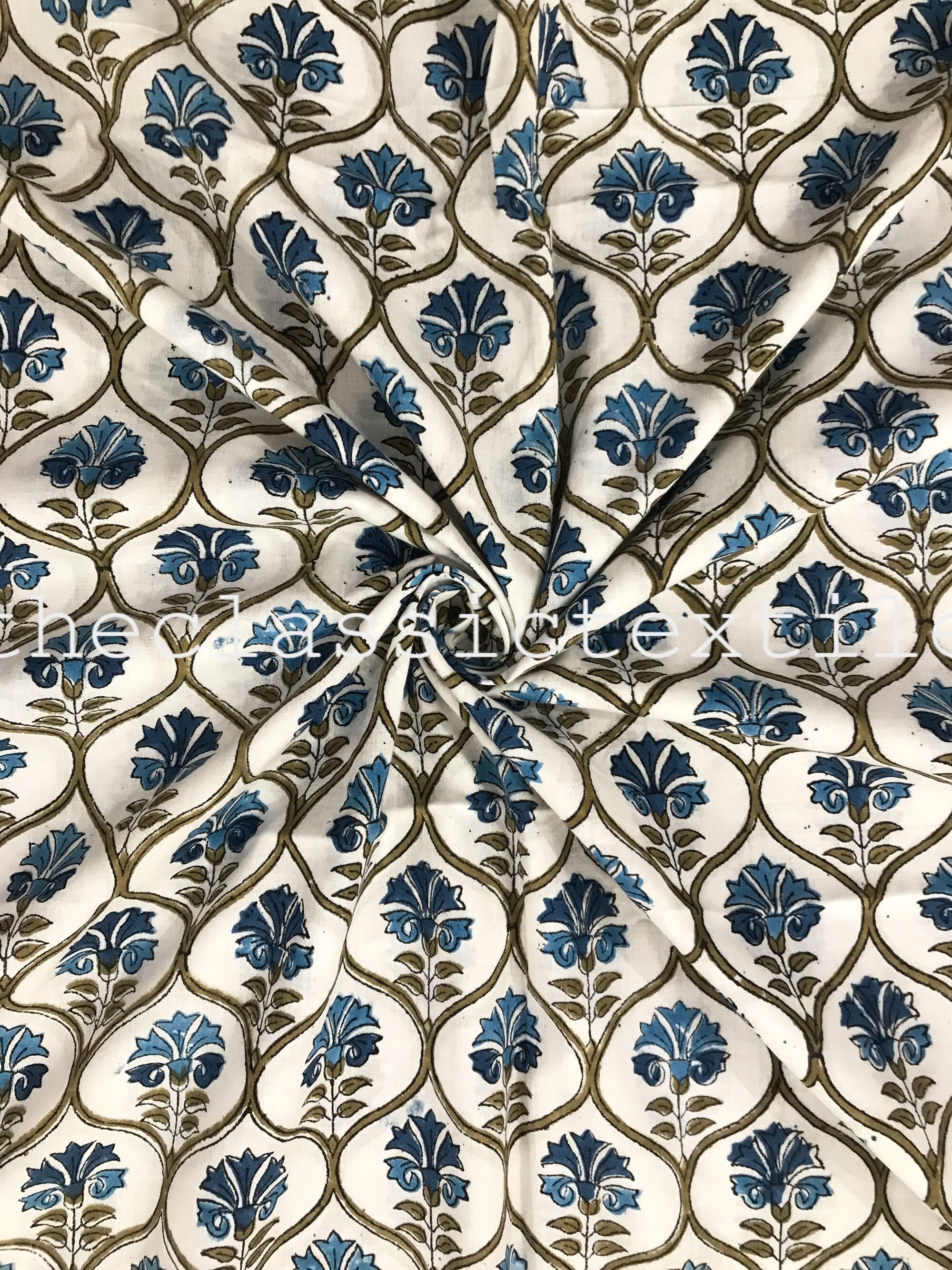 Indian Hand Block Print Fabric, Floral Cotton Fabric, Handmade Fabric ...