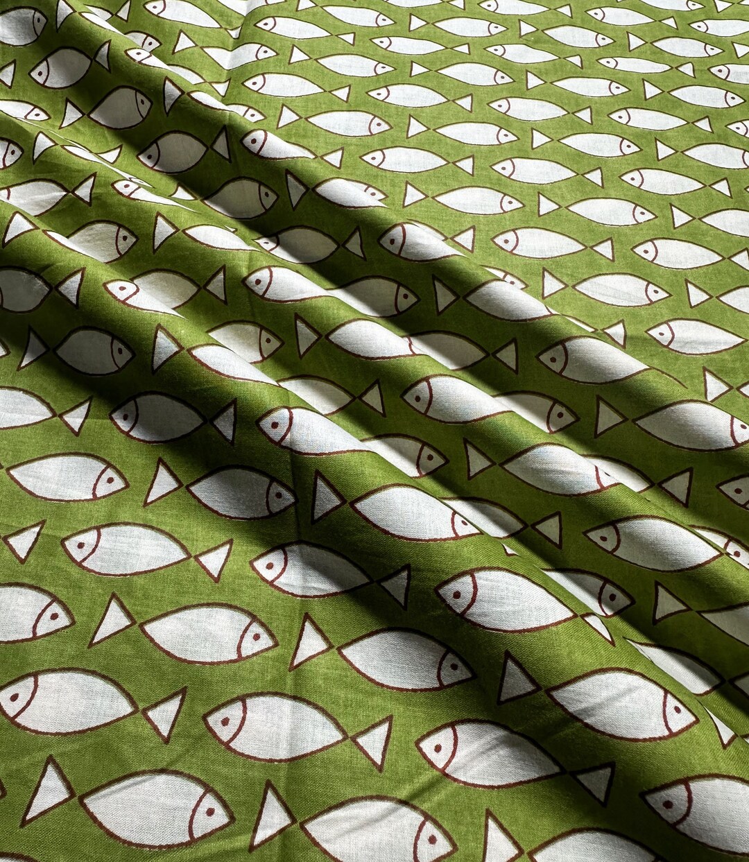 Beautiful Fish Print Cotton Fabric, Block Print Fabric by the Yard ...