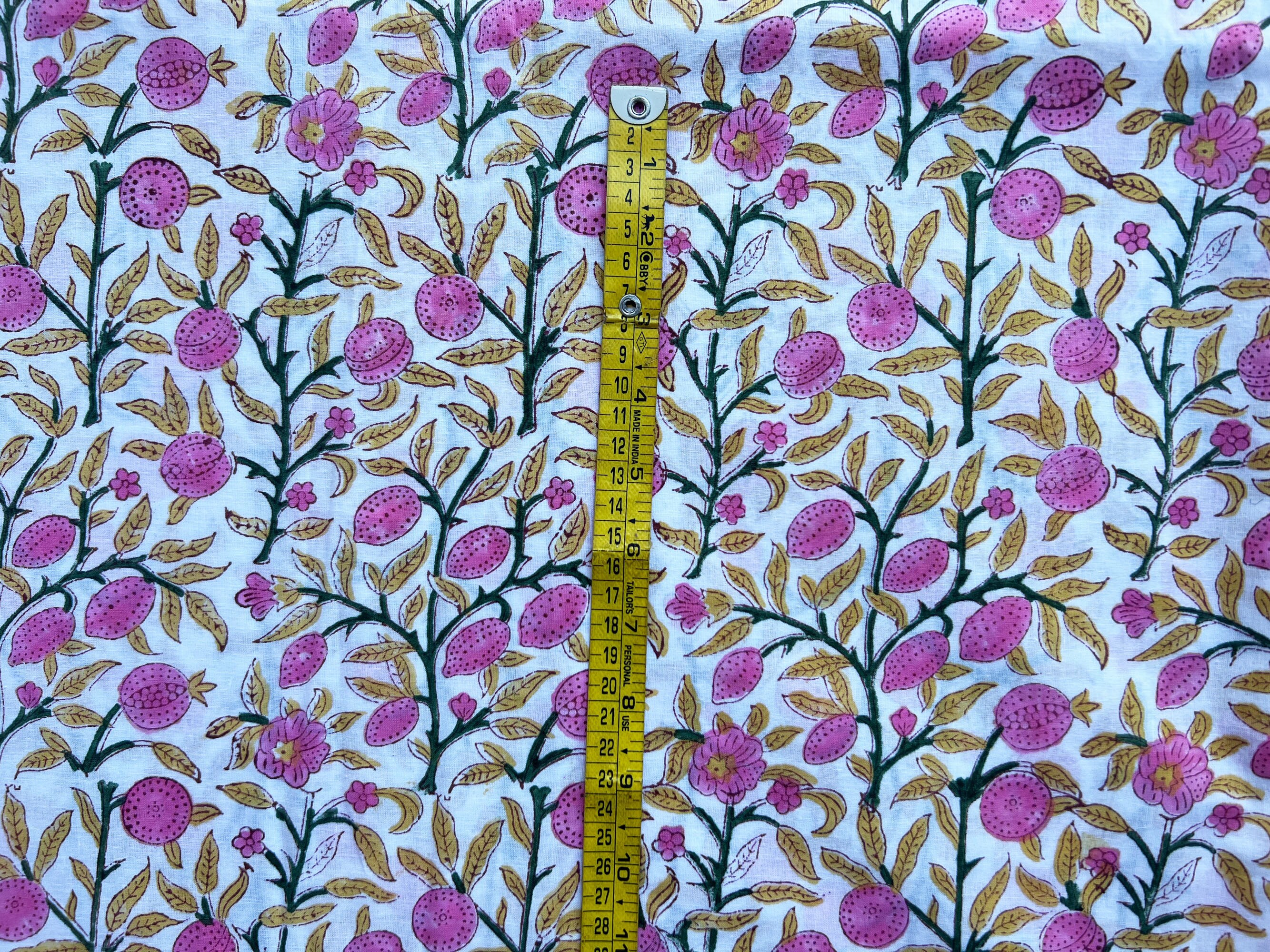 Pink Floral Print Fabric, Block Print Fabric, Indian Cotton Fabric by ...