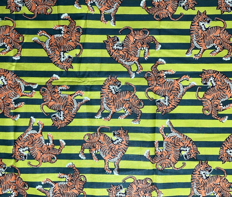 6 Color! Tiger Print Hand Printed Fabric by the Yard, Running Loose ...