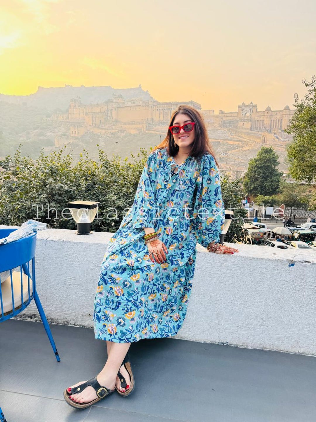 Floral Hand Block Print Kyra Midi Dress | Bohemian Cotton Dress ...