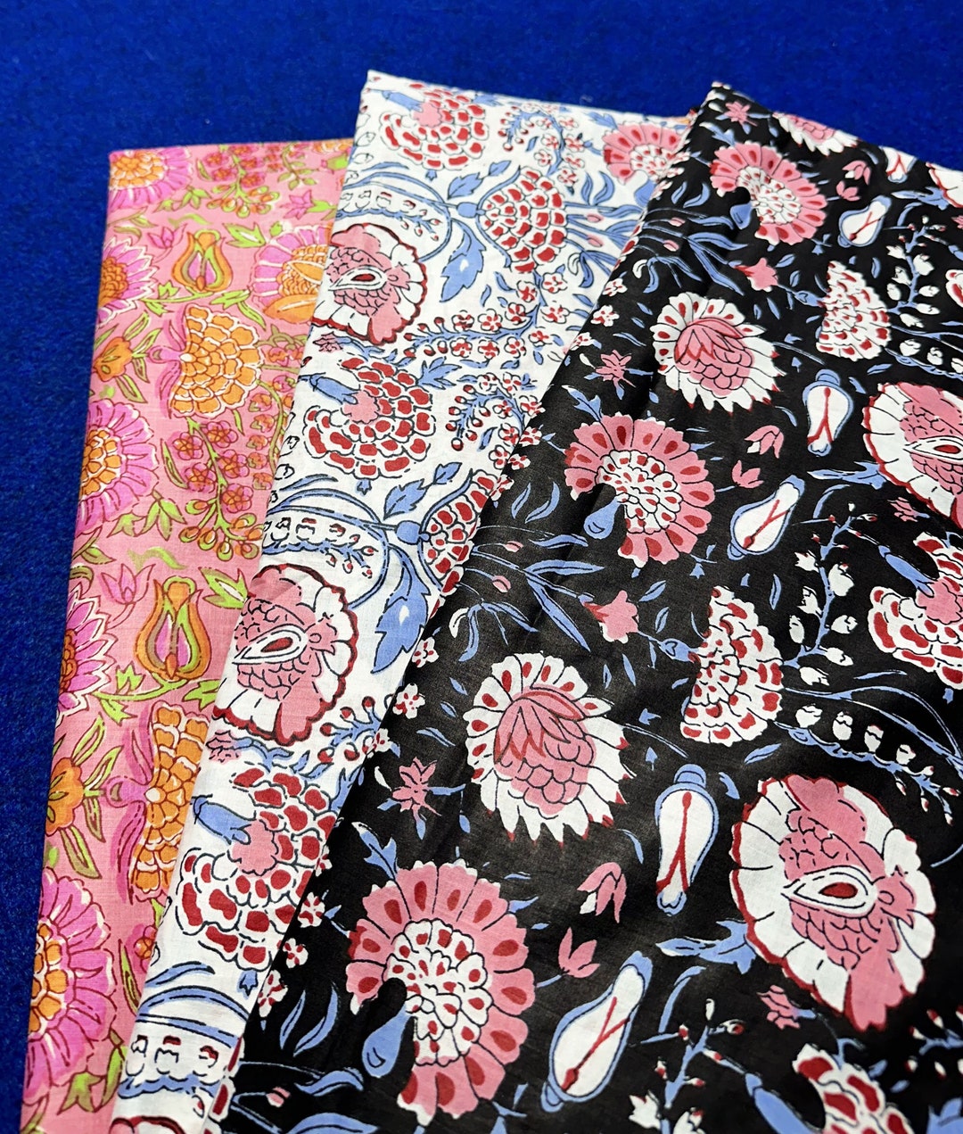 Lot of 3 Indian Running Sewing 100% Cotton Fabric , Hand Block Print ...