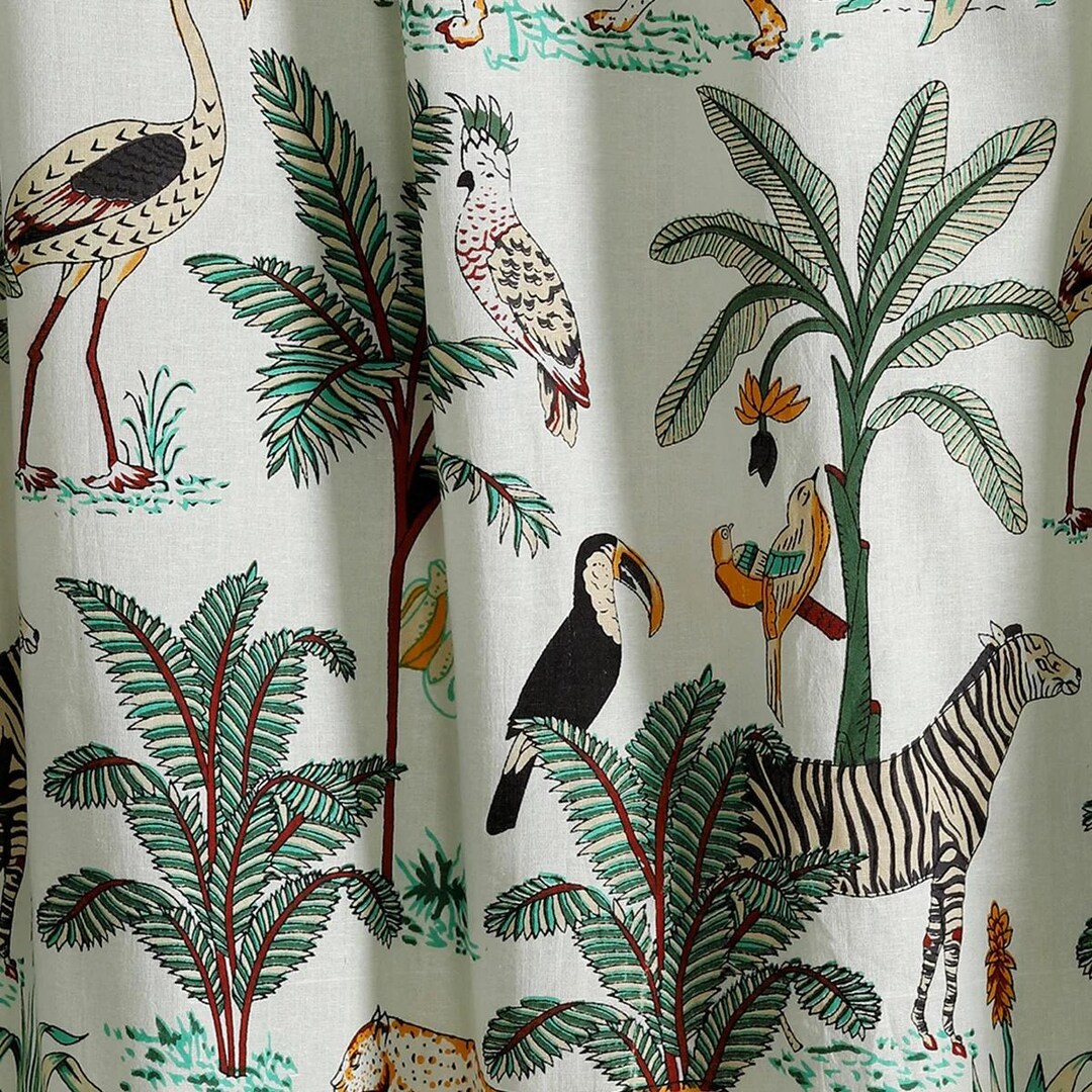 Jungle Hand Block Print Cotton Fabric by the Yard, Animal Print 100% ...