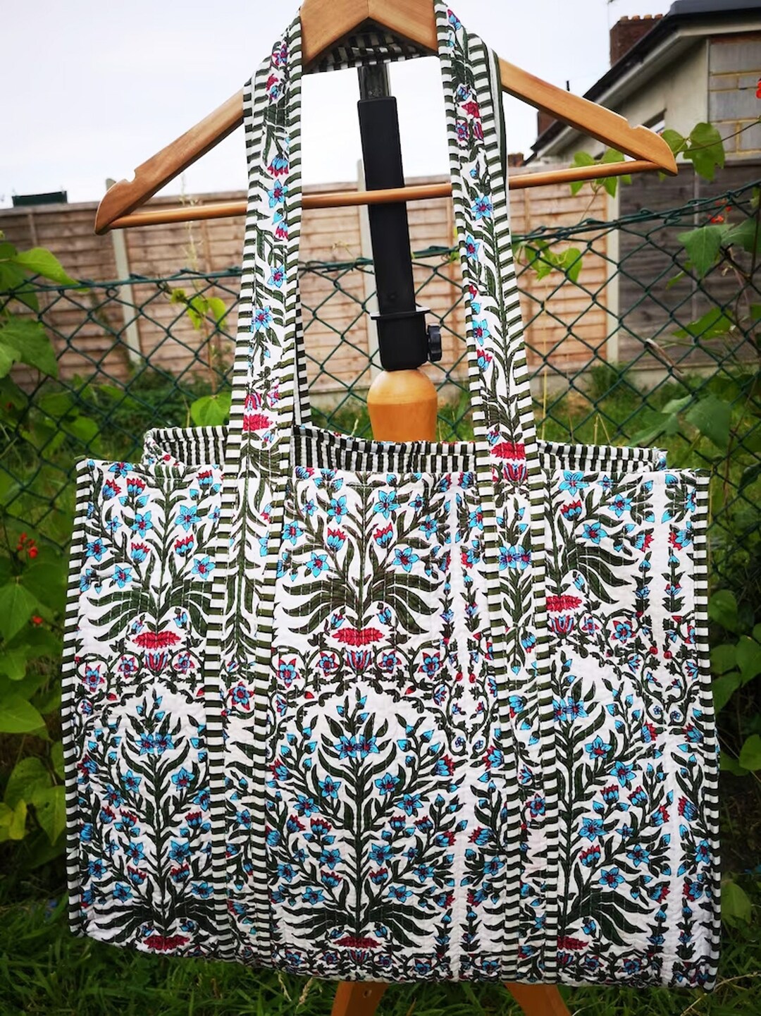 Jaipuri Block Print Tote Bag, Voile Cotton Market Bag, Quilted Tote Shopping Bag, Baho Hippie ...