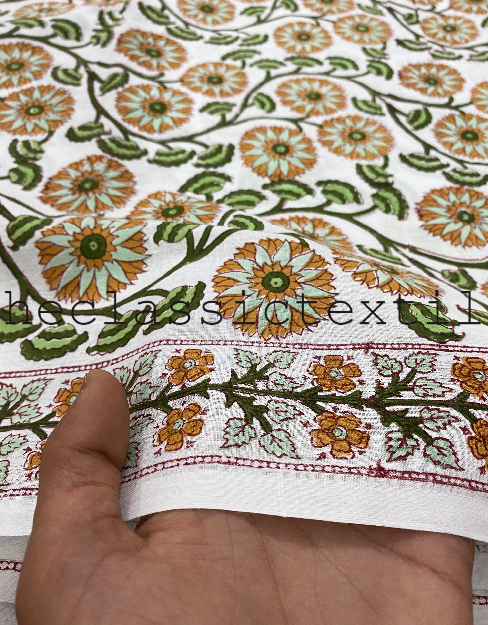 New Border Design Hand Block Print Fabric, Floral Print Fabric, Indian ...