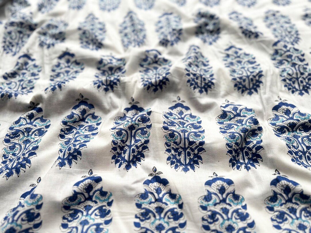 Floral Print Block Print Fabric 100% Indian Cotton Fabric, Hand Printed ...