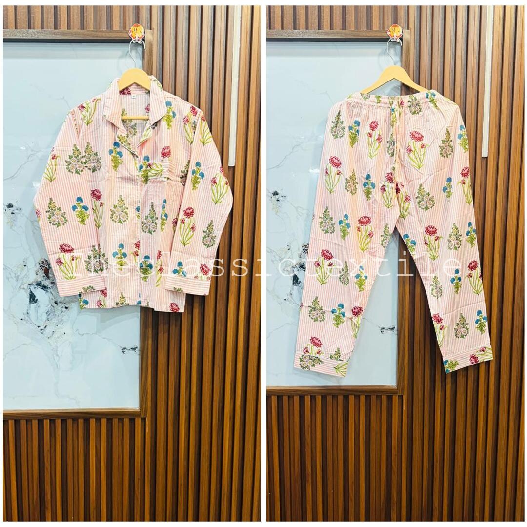 Indian PJ Set,100% Cotton Block Print Pajama Set, Night Wear ...