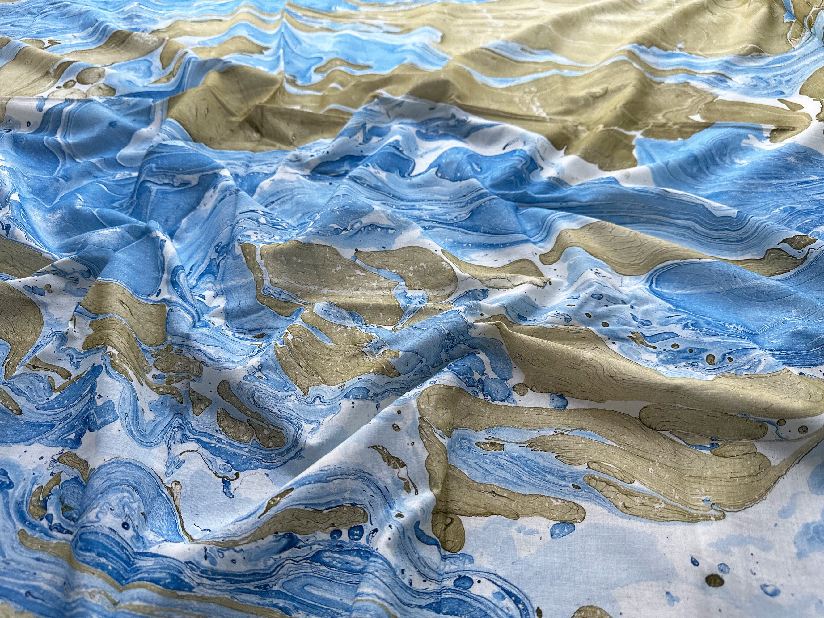 Marble Fabric Blue Watercolor Marbled Stone Fabric, Abstract Marble ...