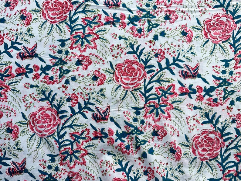 Beautiful Floral Print Block Print Fabric, Indian Cotton Fabric by the ...